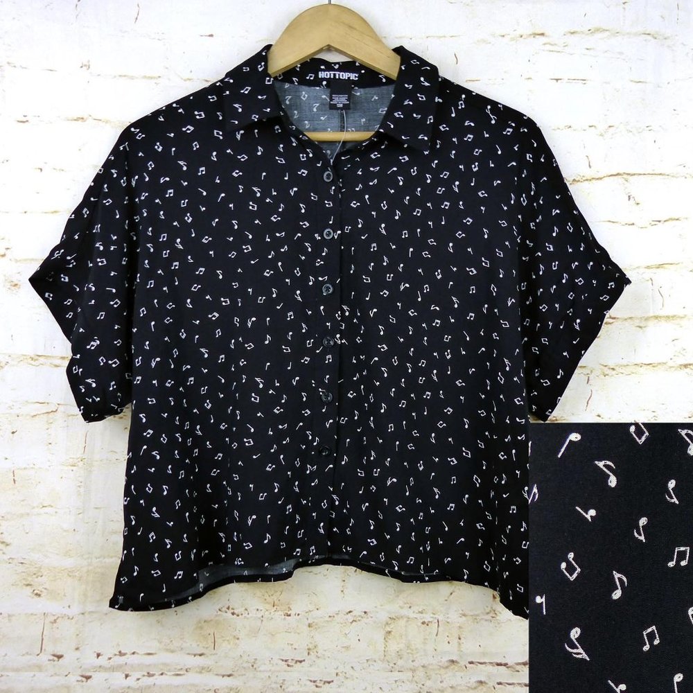 Hot Topic Music Notes Oversized Crop Button-Up Top Wo… - Gem